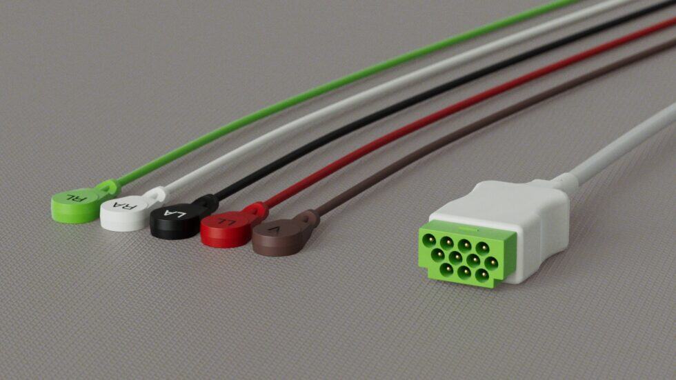 22122 - One-Piece ECG Cable with 5 Snap Lead Wires for GE - Curbell Medical